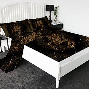 Sleepwish Gold Scorpion Design Sheet Set Full Size Meteors Shower Pattern Bedding Set Abstract Insect Pattern Bedding Sheets & Pillowcases 4 Piece 1 Fitted Sheet, 1 Flat Sheet and 2 Pillowcases