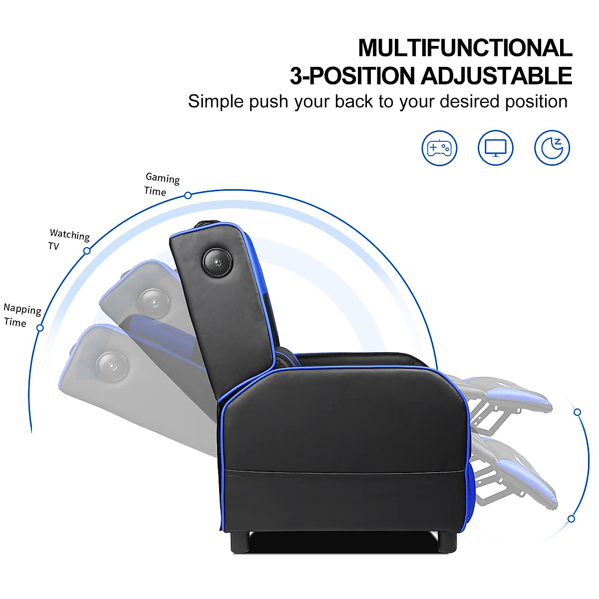 GTRACING Gaming Recliner Chair with Bluetooth Speakers Racing Style Single Gaming Sofa Modern Living Room Recliners Ergonomic Comfortable Massage Home Theater Seating, Blue