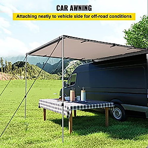 VEVOR Car Side Awning, 6.6'x8.2', Pull-Out Retractable Vehicle Awning Waterproof UV50+, Telescoping Poles Trailer Sunshade Rooftop Tent w/Carry Bag for Jeep/SUV/Truck/Van Outdoor Camping Travel, Sand