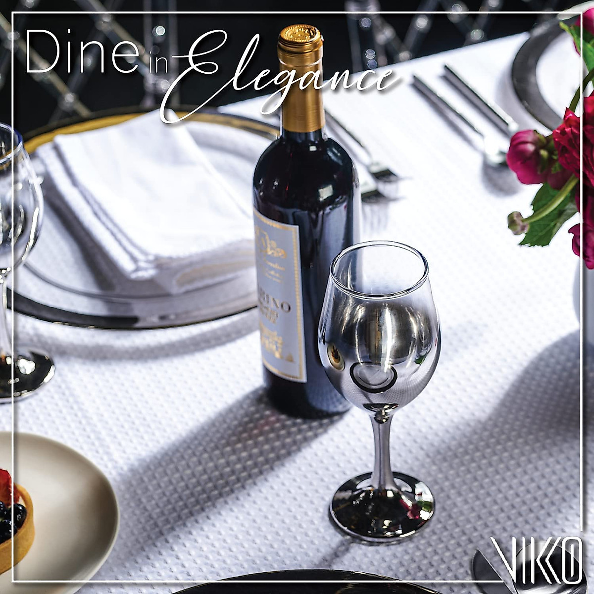 Vikko Décor Silver Ombre Wine Glasses: 14 Ounce Fancy Wine Glasses With Stem for Red and White Wine – Thick and Durable – Dishwasher Safe Goblets – Great Gift Idea – Set of 6 Decorative Wine Glasses