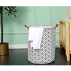 [2 Pack] Collapsible Laundry Basket, Large Round Waterproof Laundry Hamper, Foldable Storage Organizer with Leather Handles for Dirty Clothes (white)