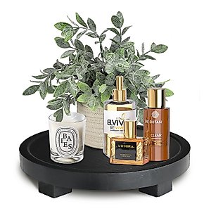 Black Decorative Tray Stand for Bathroom Decor, Wood Tray Risers for Display, Round Serving Tray for Kitchen Decor, Black Tray Soap Holder for Bathroom Counter Organizer