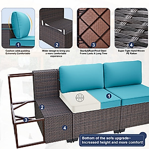 Delnavik Patio Furniture Set 9-Pieces Outdoor Furniture for Backyard Wicker Sectional Sofa Set, Rattan Patio Conversation Set with Thickened Cushions and Glass Coffee Table, Turquoise