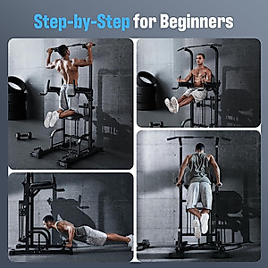 Sportsroyals Power Tower Pull Up Dip Station Assistive Trainer Multi-Function Home Gym Strength Training Fitness Equipment 440LBS