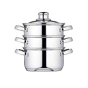 KitchenCraft KCCVSTEAM16 3 Tier Food Steamer Pan/Stock Pot in Gift Box, Induction Safe, Stainless Steel, 16 cm