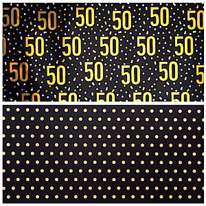 LeZakaa Reversible Wrapping Paper Roll - 50" Lettering Design with Metallic Foil in Black for Birthday, Wedding Anniversary - 17 inches x 32.8 Feet (46.45 sq.ft.)