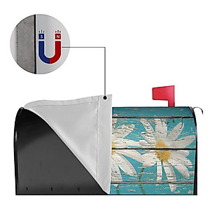 Rustic Spring Daisy Mailbox Covers Magnetic Standard Size 21x18 Inch Teal Old Wood Board Mailbox Decals Mailbox Wrap Post Letter Box Cover Mailbox Post Cover for Garden Yard Decor