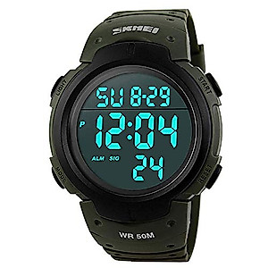 SKMEI MJSCPHBJK Mens Digital Sports Watch, Waterproof LED Screen Large Face Military Watches and Heavy Duty Electronic Simple Army Watch with Alarm, Stopwatch, Luminous Night Light - Black