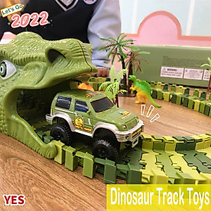 AIVIAI Dinosaur Race Tracks Toys for Boys,289Pcs Flexible Track Playset with a Race Car / 6 Toy Dinosaurs / 4 Trees, for 3 4 5 6 7 8 Year Old Boys and Girls