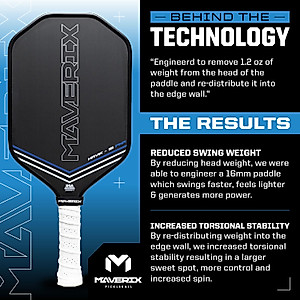 Maverix Havik -16 Professional Carbon Fiber Pickleball Paddle | Ultimate Power, Spin, and Control | Raw Carbon Fiber Design with Cover |