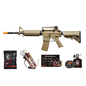 Lancer Tactical Gen 2 Airsoft M4A1 Carbine Polymer AEG Gun w/9.6v Nimh 1600 mAh Battery, Charger, 1000 Rounds 0.20g BBS Included (Black/Tan) (Regular Polymer, Tan)