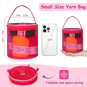 Katech 2 pcs Empty Mesh Yarn Bags Small Round Yarn Storage Case Portable Knitting Yarn Balls Organizer Baskets Crochet Thread Sewing Accessories Storage Tote Bags (Purple + Red)