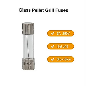 BBQ-PLUS T5AL250V Grill Fuses-8 Pcs Slow Blow Glass Fuses,Replacement Parts for Traeger, Pit Boss, Z Grills,Grilla Wood Pellet Grills