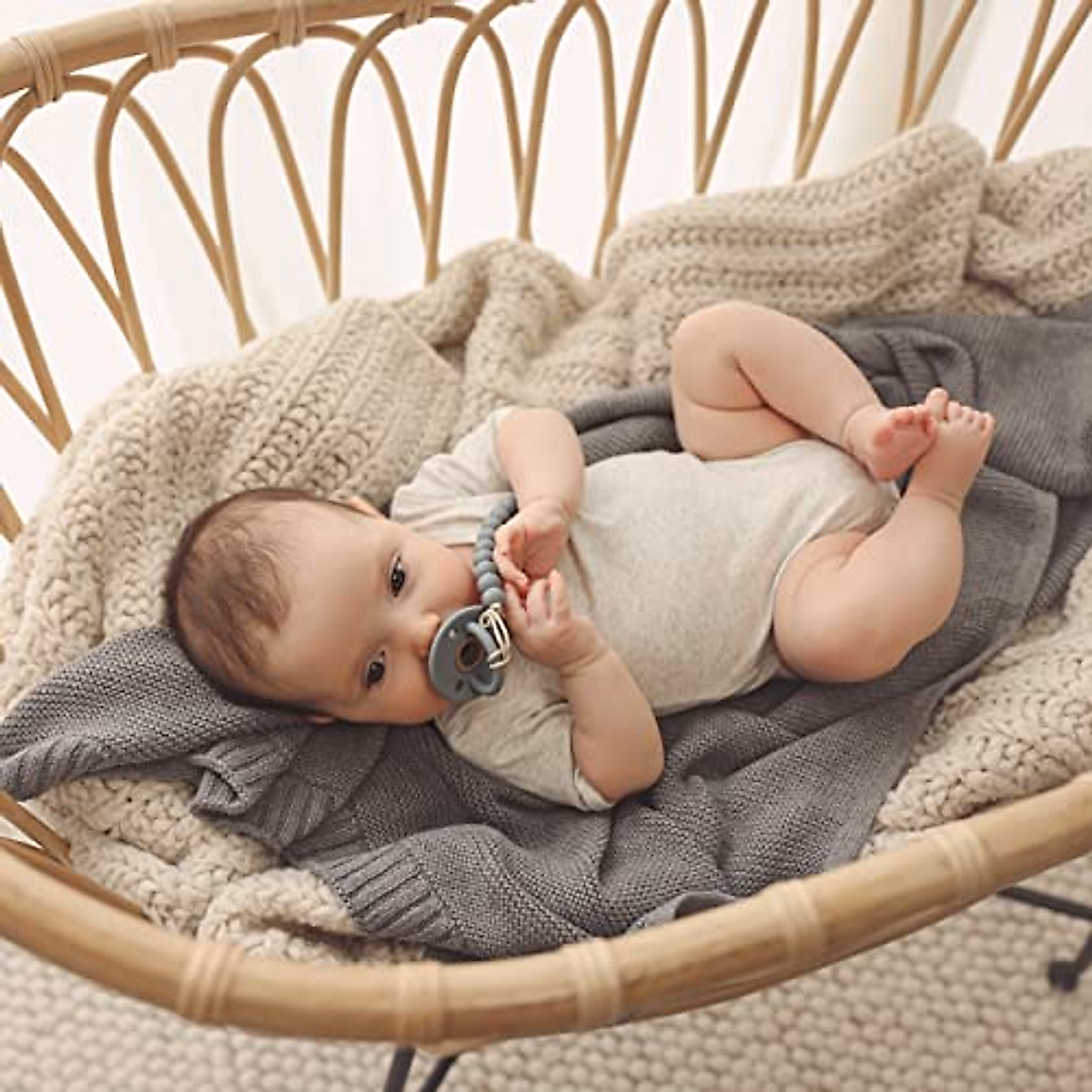 Blue La La Organic Baby Receiving Blanket - 100% Luxury Organic Cotton Unisex Gender Neutral Knit Swaddle Soft Warm Cozy Cuddle Crib Blanket for Newborns Infants & Toddlers (0-2Yrs - Ash Grey)