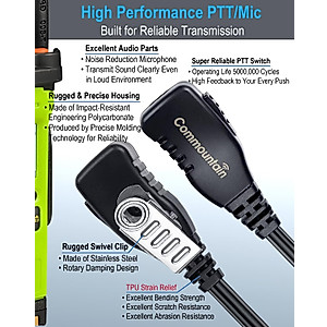 commountain Walkie Talkies Earpiece with Mic Compatible for Baofeng Radio BF-F8HP UV-82 UV-82HP UV-82C UV-5R UV-5X3 and Kenwood TK NX SAMCOM BTECH Retevis Radios, G-Shape Earhook Headset, 2 Pin Style