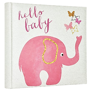 MCS 200-Pocket Baby 4x6 Photo Album with Writing Space, 8.5 x 8.5 Inches, Baby Pink Elephant