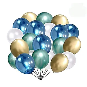 Blue and Gold Metallic Chrome Latex Balloons, 50pcs 12 Inch Green Metallic Balloons White Latex Party Balloons for Bridal Shower Wedding Birthday Graduation Valentine’s Day Party Decoration
