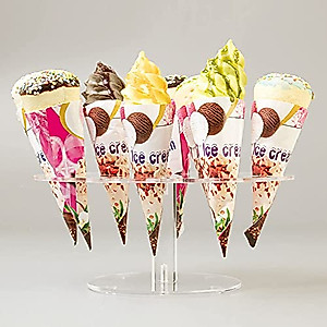 Peohud 2 Pack Ice Cream Cone Holder, 16 Holes Acrylic Ice Cream Cone Display Stand, Clear Waffle Hand Roll Sushi Display Rack for Weddings, Birthday Parties, Anniversaries, Round