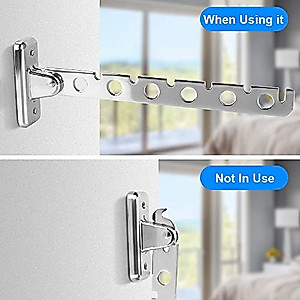 WODMB 6 Holes Drying Rack Wall Mounted Clothes Folding Hangers Laundry Storage Supplies Clothes Indoor Space Saving Stainless Steel