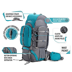 Tripole Walker 65 Litres Rucksack With 20 Litre Foldable Day Pack | Internal Frame With Metal Rod | Rain Cover | Bottom Opening | Laptop Section (Sea Green)