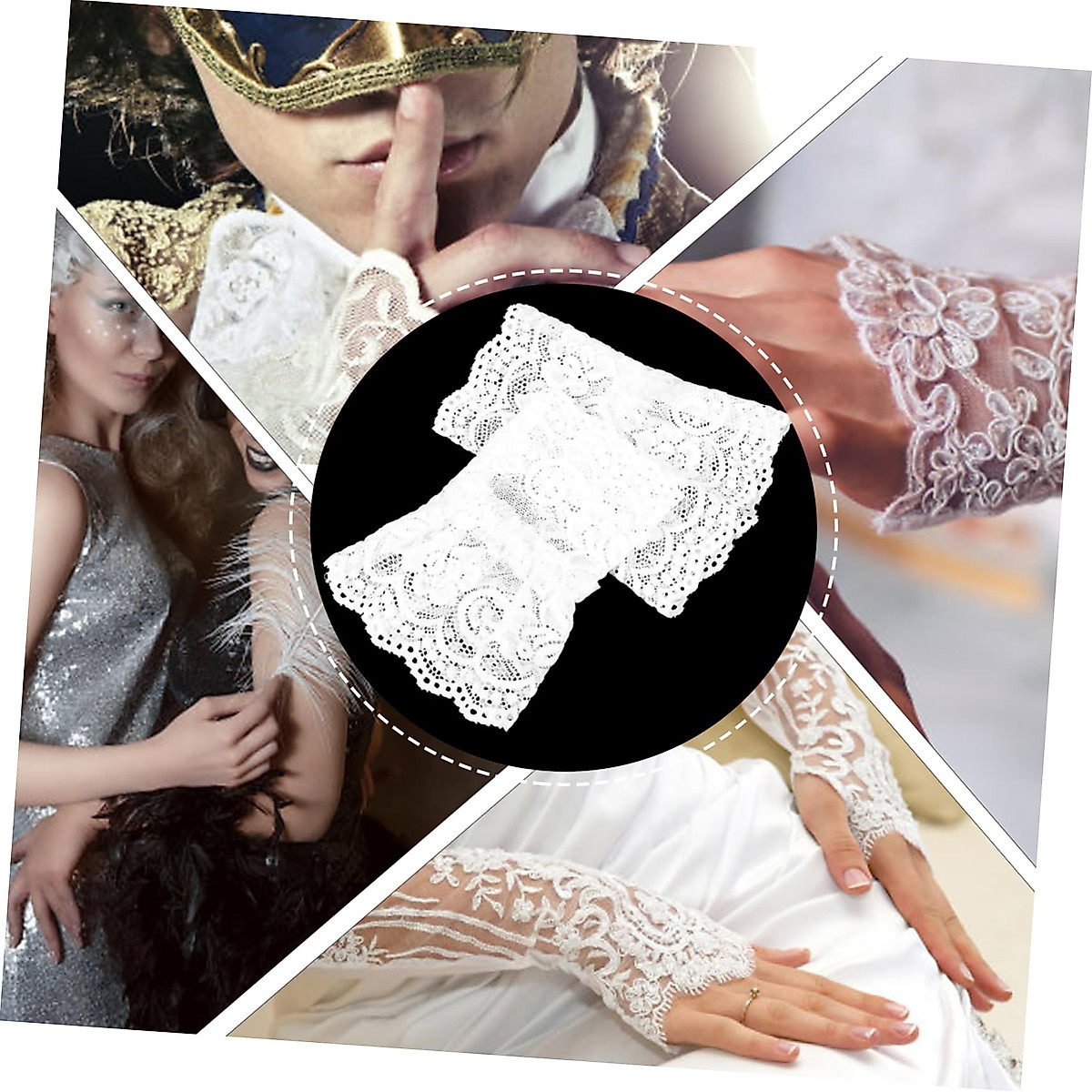 Beaupretty 1 Pair Lace Trim Manicure Gloves Nail Art Decoration Lace Hand Cuff Elastic Wrist Cuffs Fingerless Wrist Cuffs Emptiness Fake Sleeves Bracelet Wrist Cover