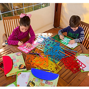 Drawing Stencils Set for Kids (55 Piece) - Arts and Crafts Set for Girls & Boys - Christmas & Birthday Gifts for Kids 4 5 6 7 8 9+ Year Old - Ideal Creativity Kit & Travel Activity with 300+ Shapes