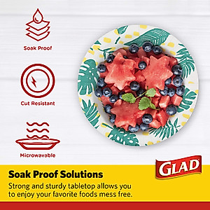 Glad Disposable Heavy Duty Cut Resistant Microwave Safe Paper Bowls with Palm Leaves Design for Hot Soup and Ice Cream for Everyday Use, 16 Oz, 50 Count