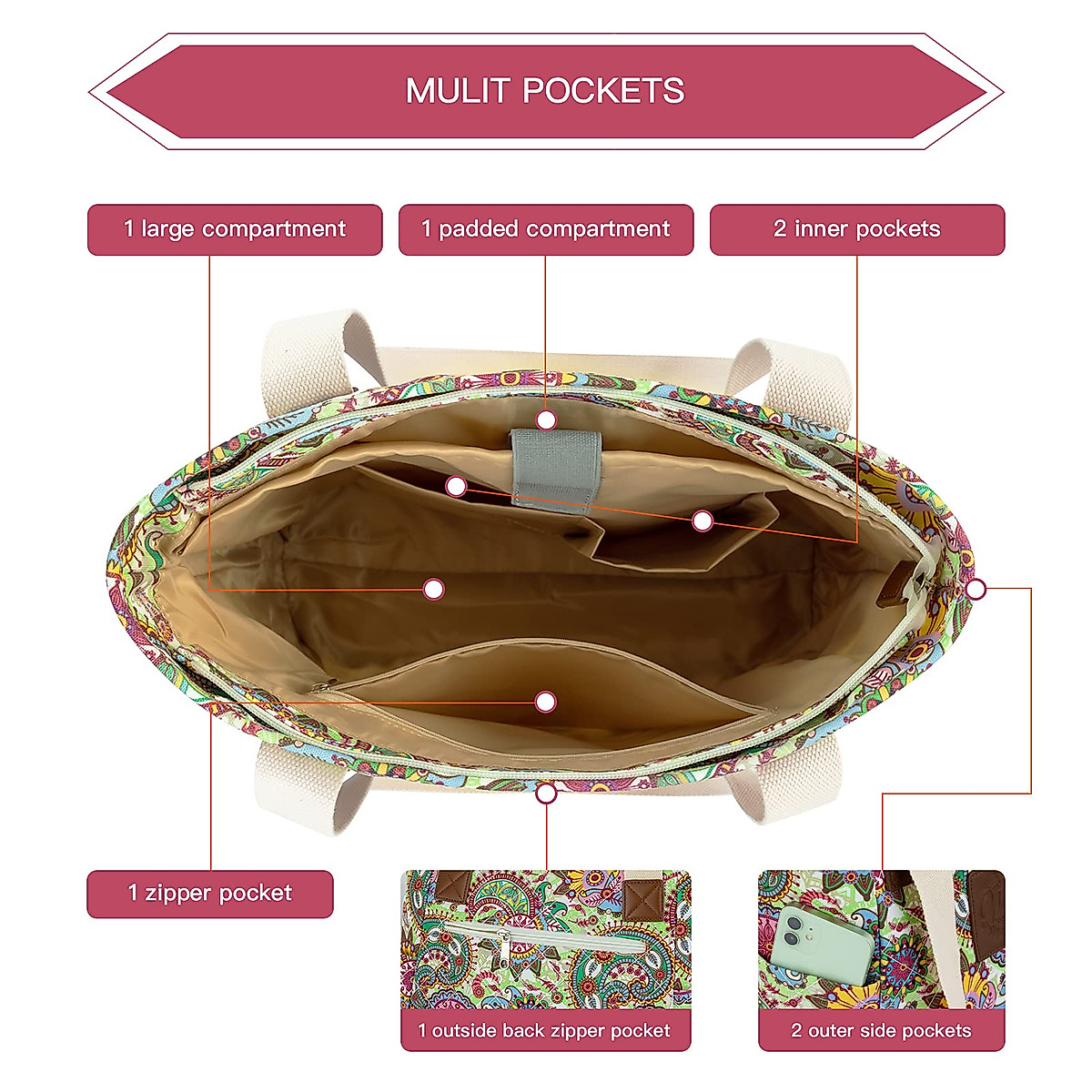 Muzale Teacher Appreciation Graduation Gifts for Women, Large Floral Tote Bag with Special Word for Beginning Teacher, End of Year Teacher Gift for Christmas, Birthday, Graduation, Last Day Of School