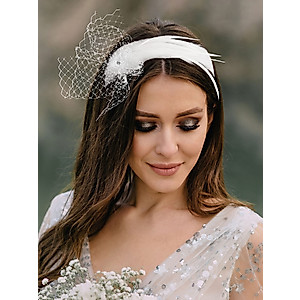 SWEETV Fascinators for Women Tea Party Women's Fascinators for Kentucky Derby Party,Church Cocktail,1920s Gatsby White