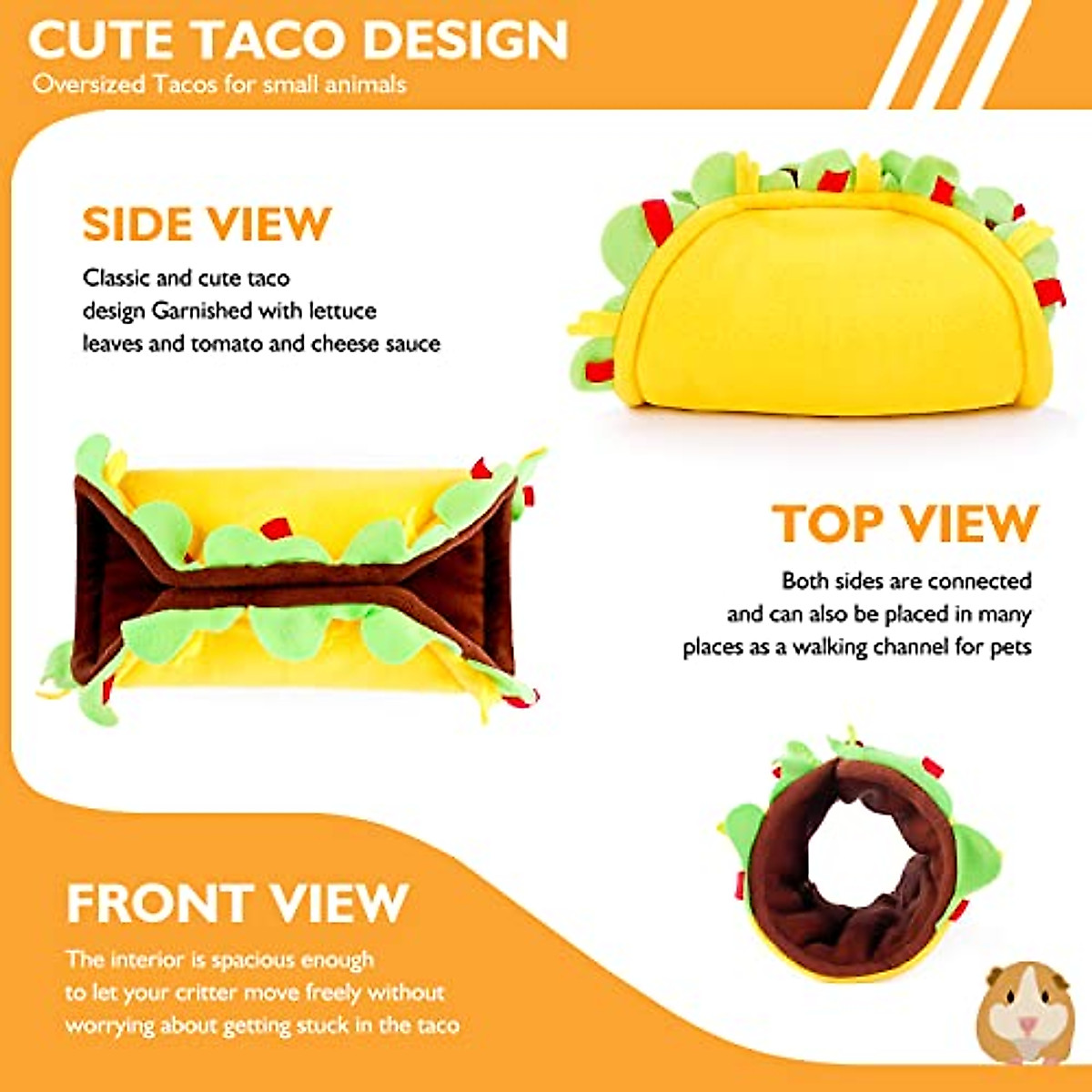 Taco Guinea Pig Tunnel House, Washable Small Animals Hideout, Fun Stay Open Cage Bed for Chinchilla, Hamsters, Hedgehog, Bunny, Rabbits and Small Animal, Tube Toys Playing Sleeping Warm Nest Habitats