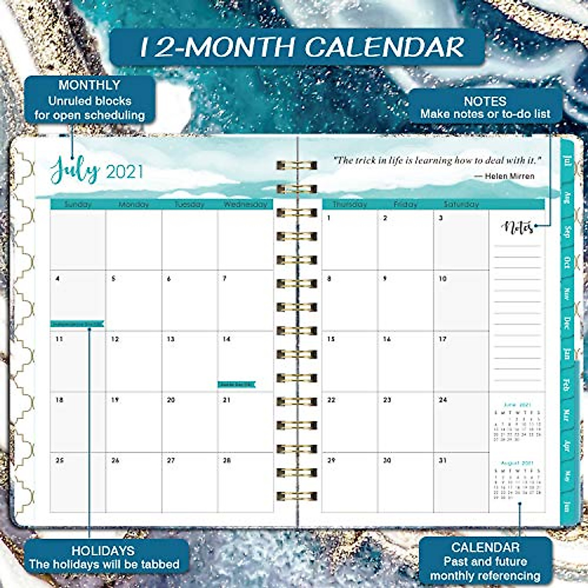 2021-2022 Planner - Academic Planner 2021-2022 from July 2021 - June 2022, 6.4"x 8.5", Flexible Cover Planner with Elastic Closure, Coated Tabs, Inner Pocket
