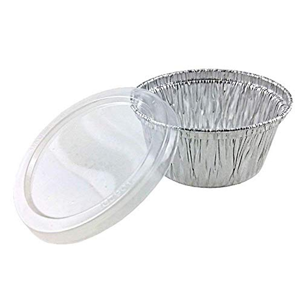 100-Pack Disposable Muffin Cups (4-oz) –With Plastic Lids- Premium Food-Grade Quality Aluminum Cupcake Tip Pan Ramekin Holders – Accommodates Hot/Cold, Cooked & Baked Food –Grease Proof and Stack-able