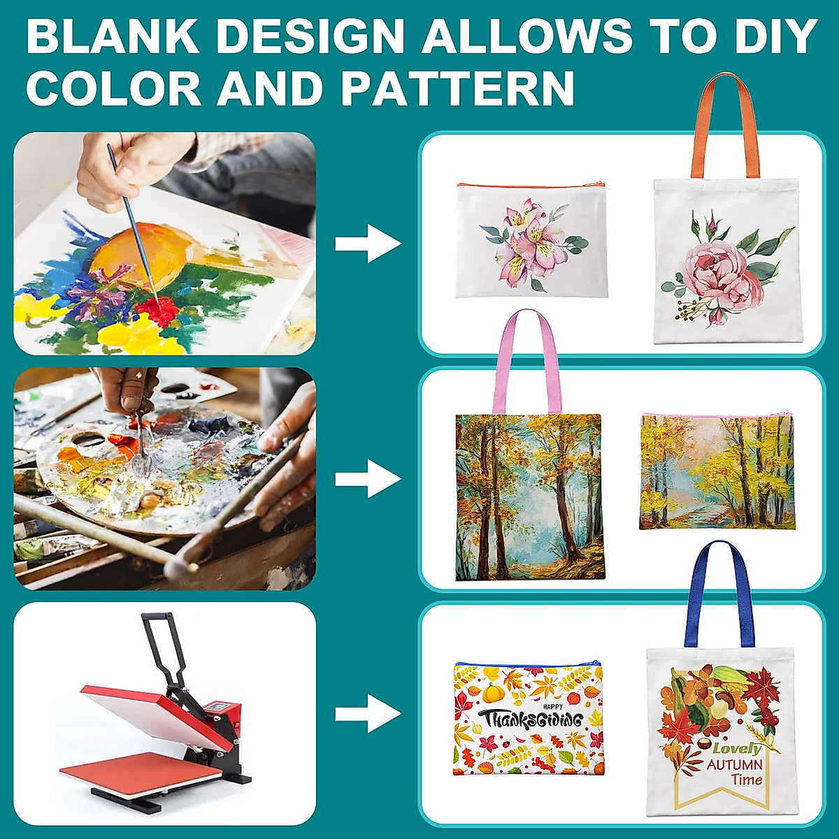 MAFYE 30 Pack Sublimation Blanks Tote bags, Reusable Grocery Bags DIY Heat Transfer Canvas Tote Bags Cosmetic Makeup Bags Shopping Bags with Customized Color for DIY, Advertising, Christmas Craft