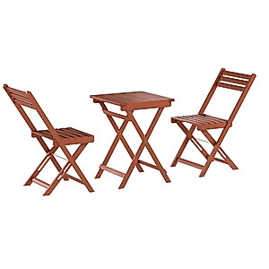 Vifah V1381 Outdoor Wood Folding Bistro Set with Square Table and Two Chairs