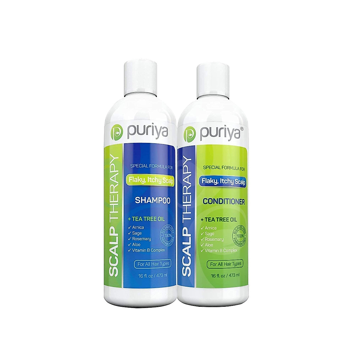 Puriya Tea Tree Shampoo and Conditioner Bundle Set for Itchy, Flaky and Dry Scalp, Sulfate and Paraben Free