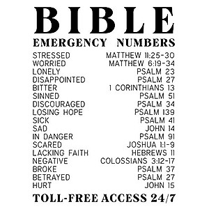 Funny Bible Verse Wall Art - 8x10" UNFRAMED Print - Bible Verse Emergency Numbers - Inspirational, Spiritual Typography Wall Print - Religious Gifts For Women And Men