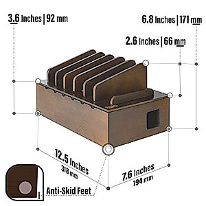 Prosumer's Choice Natural Bamboo Charging Station Rack for Smartphones and Tablets | Simple All-in-one Organizer, with Removable Dividers, Perfect to Work from Home - Dark Brown