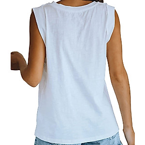 Women's Summer Sleeveless Tank Top Loose Fit Casual Crew Neck T Shirts Basic Tee Tops White