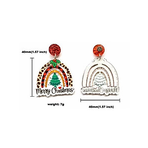 Cute Acrylic Christmas Dangle Drop Earrings Leopard Print Rainbow Christmas Tree Holiday Decor Jewelry Xmas Party Favors Birthday Gift