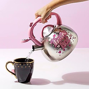Paris Hilton Whistling Stovetop Tea Kettle, Stainless Steel with Color Changing Heat Indicator Design, Soft Touch Handle, 2.5-Quart, Pink