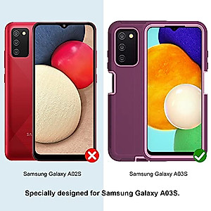 Qinmay for Samsung Galaxy A03S Case with HD Screen Protector [2 Packs], [Not Fit A02S] Shockproof Dustproof 3 in 1 Durable Phone Case, WineRed Pink