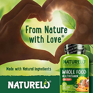 NATURELO Whole Food Multivitamin for Teens - Vitamins and Minerals for Teenage Boys and Girls - Supplement for Active Kids - with Organic Whole Foods - Non-GMO - Vegan & Vegetarian - 60 Capsules