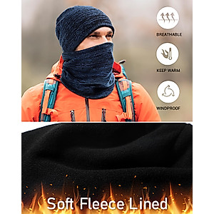 Winter Beanie Hat Scarf for Men Women Knit Thick Fleece Lined Warm Windproof Ski Skull Cap Neck Warmer Gaiter Face Scarf Set