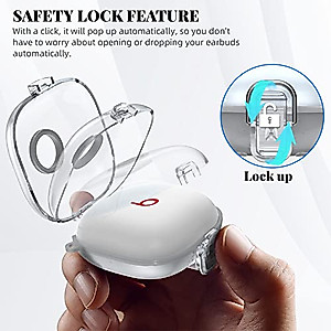 Secure Lock Clear Case for Beats Fit Pro, WOFRO Full-Body Shockproof Protective Cover for Beats Fit Pro Earbuds 2021 Hard Shell with Anti-Lost Lanyard/Keychain[One-Click Pop] (Clear)