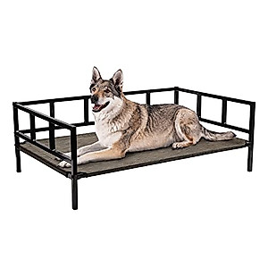 Veehoo Metal Elevated Dog Bed, Cooling Raised Pet Cot with Chew Proof and Washable Textilene Mesh, No-Slip Feet and Stable Rustless Frame for Indoor & Outdoor, Large, Brown