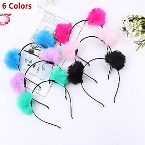 XIZHI 6pcs Pompom Ball Headband Iridescent Fluffy Ball Hair Loop Ear Headband Soft Style Cute Flurry for Kids Girls Boys Costume (Colorful)