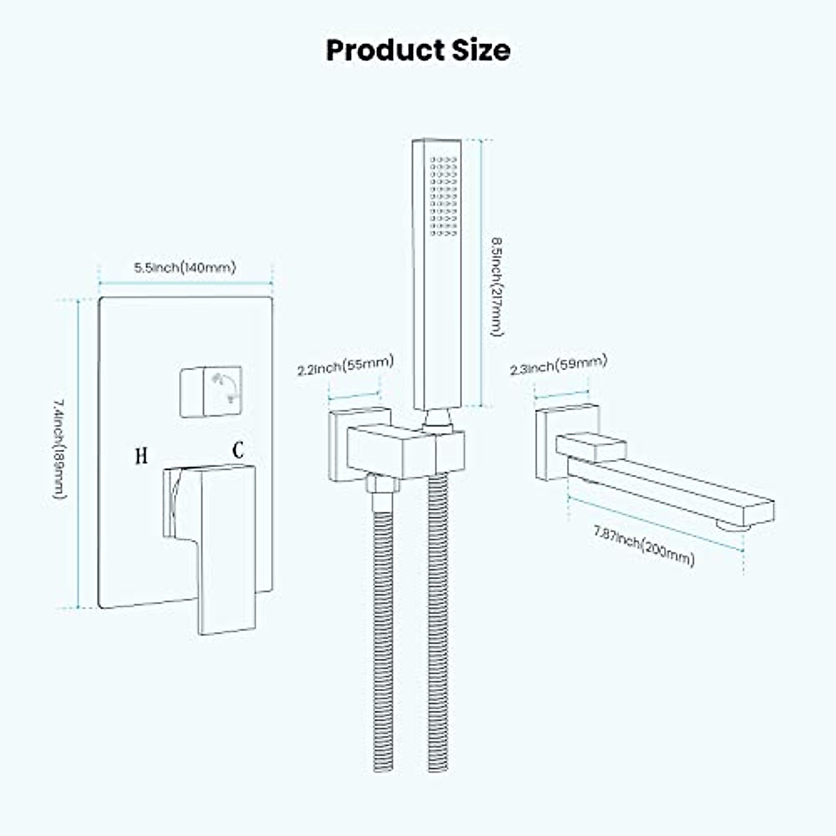 gotonovo Matte Black Wall Mount Bathtub Faucet with Hand Held Sprayer and Swivel Tub Filler Single Handle Bathroom Shower System Mixer For Tub Rough-In Valve Included Dual Functions