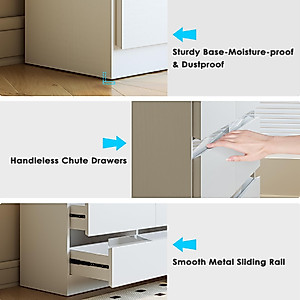 Gdvsclr 6 Drawer Double Dresser, Bedroom Dresser with Led Light, Wood Dresser for Nursery, Living Room, Hallway, Handless Design, 47.2''W×15.7''D×30.2''H (White)