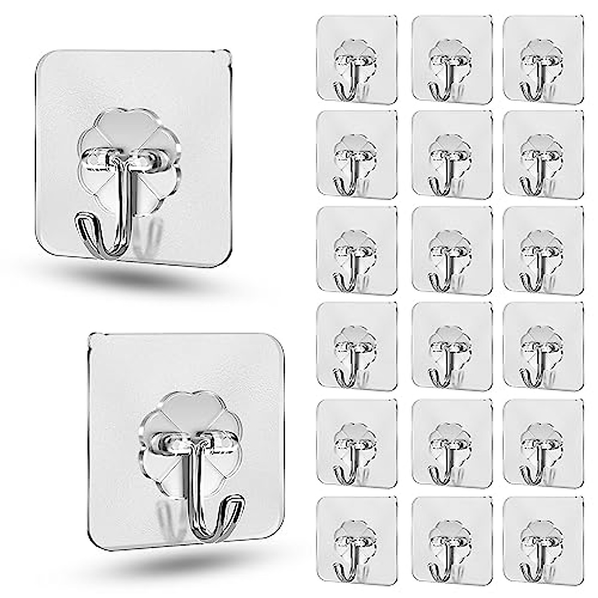 DSMY 27 Pack 25lb Frosted Self Adhesive Hooks for Shower Towel Cups Coat Door,Wall Hooks for Hanging,Heavy Duty Wall Sticky Hooks for Bathroom Kitchen Outdoor Dorm Room Essentials