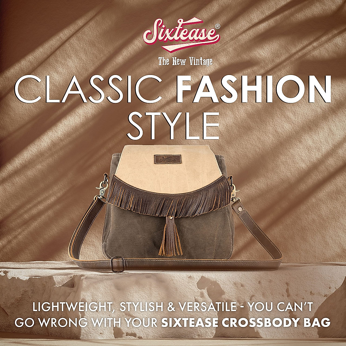 SIXTEASE Crossbody Bag for Women Vintage Style Genuine Leather, Upcycled Canvas, Rug, or Hair On - Cross Body Womens Bags with Inside Zipper Pockets - Larissa
